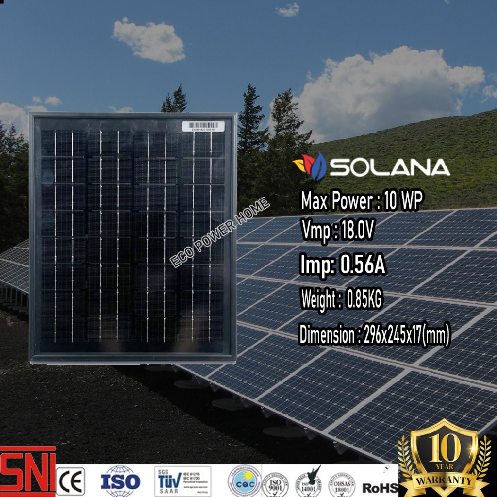 Jual SOLANA SOLAR CELL/PANEL SURYA/SOLAR PANEL MONOCRYSTALLINE 21V 10WP ...