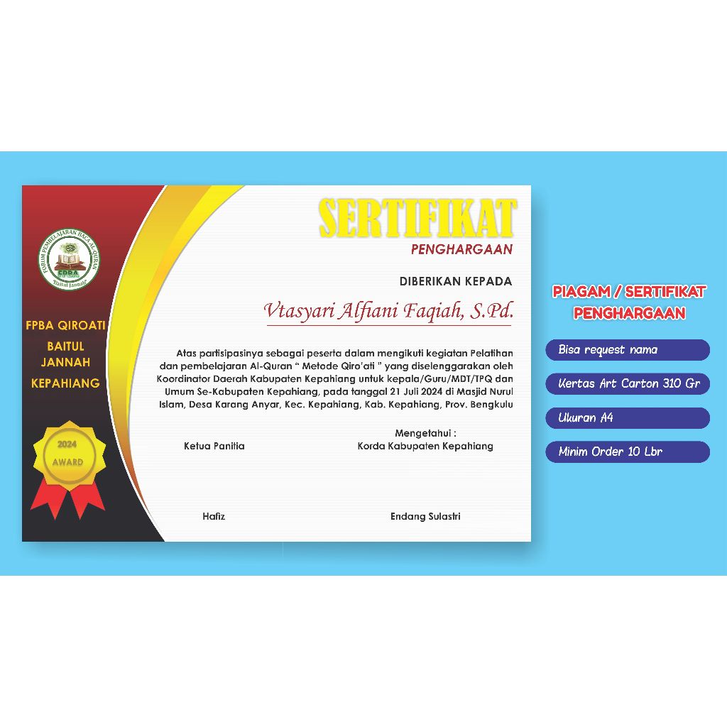Jual Sertifikat / Piagam Penghargaan | Shopee Indonesia