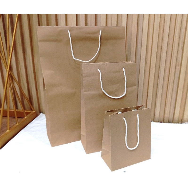 Jual (12PCS)PAPER BAG KADO GOODIE BAG COKLAT POLOS HANDLE JINJING/PAPER ...