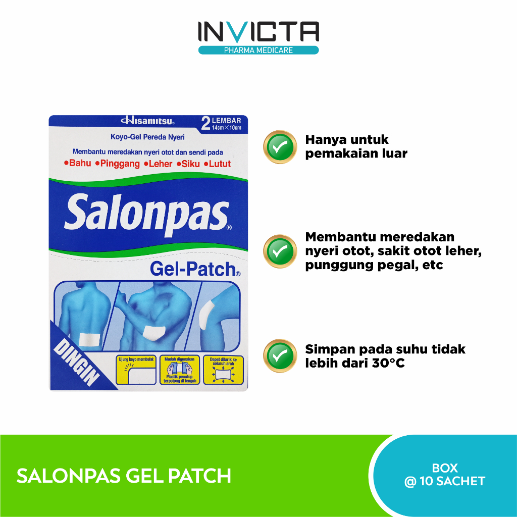 Jual Salonpas Gel Patch 14cm x 10cm - Isi 2 Lembar (Pereda Nyeri) - Box ...