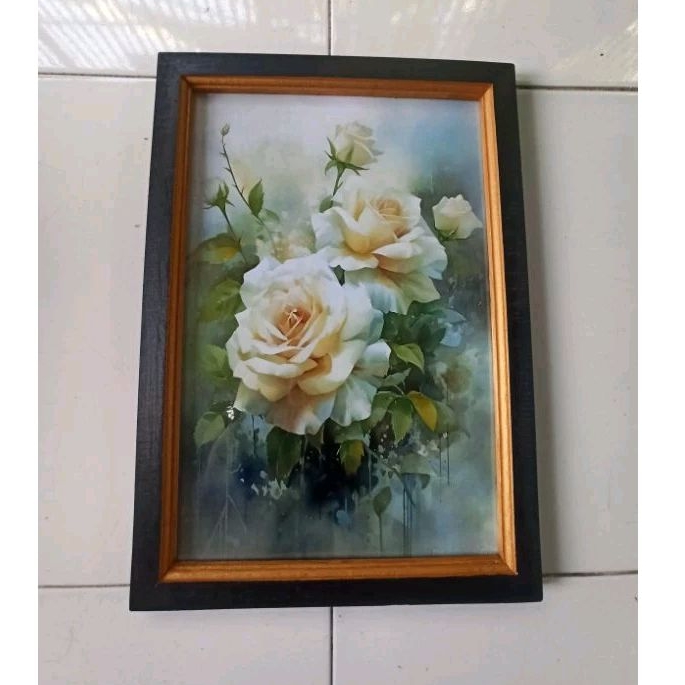 Jual HIASAN DINDING PLUS BINGKAI UKURAN 53CMX35CM CETAK POSTER BUNGA ...
