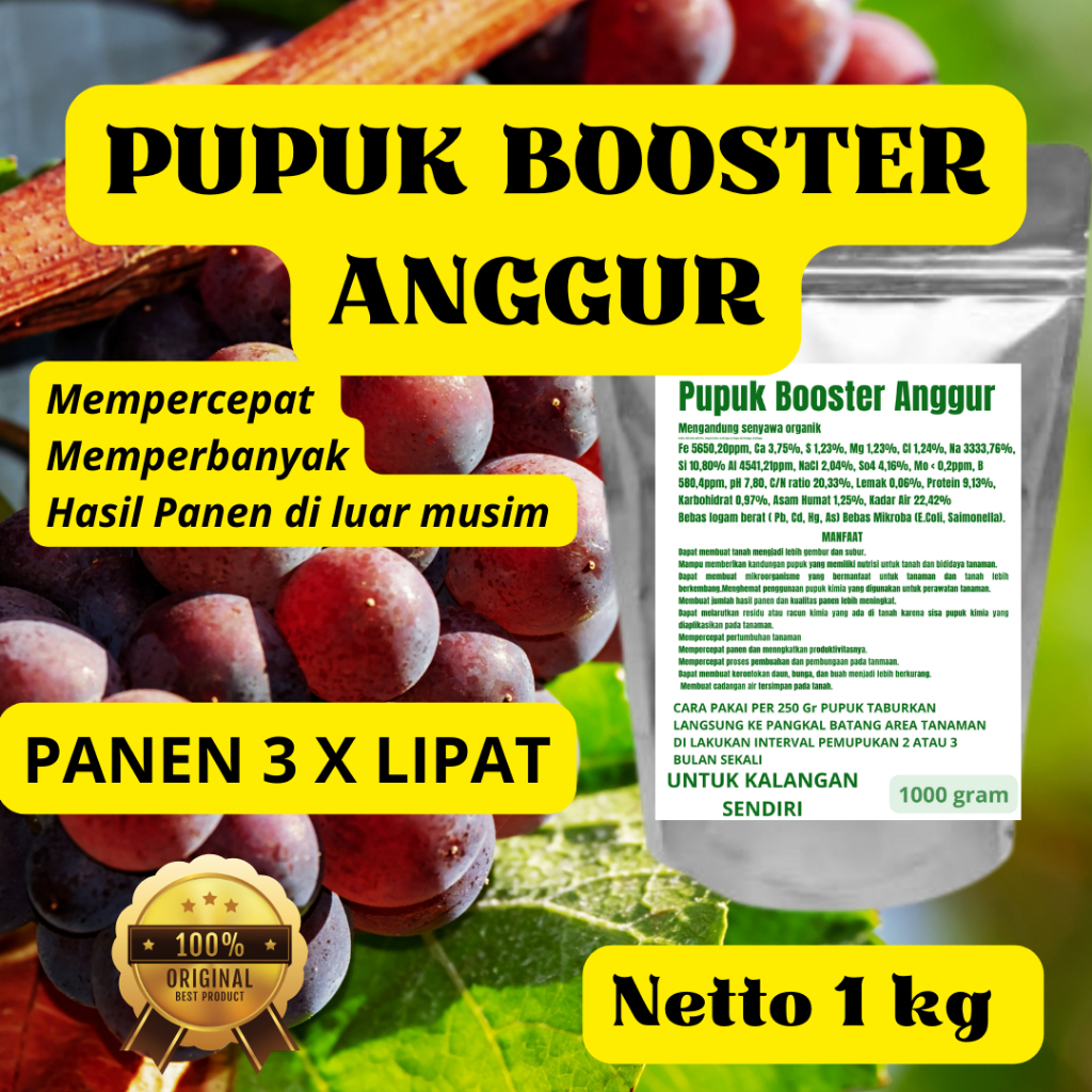 Jual Mo Pupuk organik booster 1 kg perangsang pelebat buah Anggur lebih manis tidak mudah rontok ...