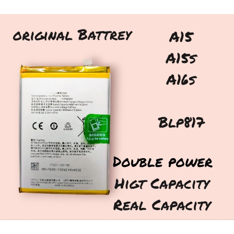 Jual Baterai Battrey Oppo A15 / A15s / A16k / A16e / Blp817 (Original ...