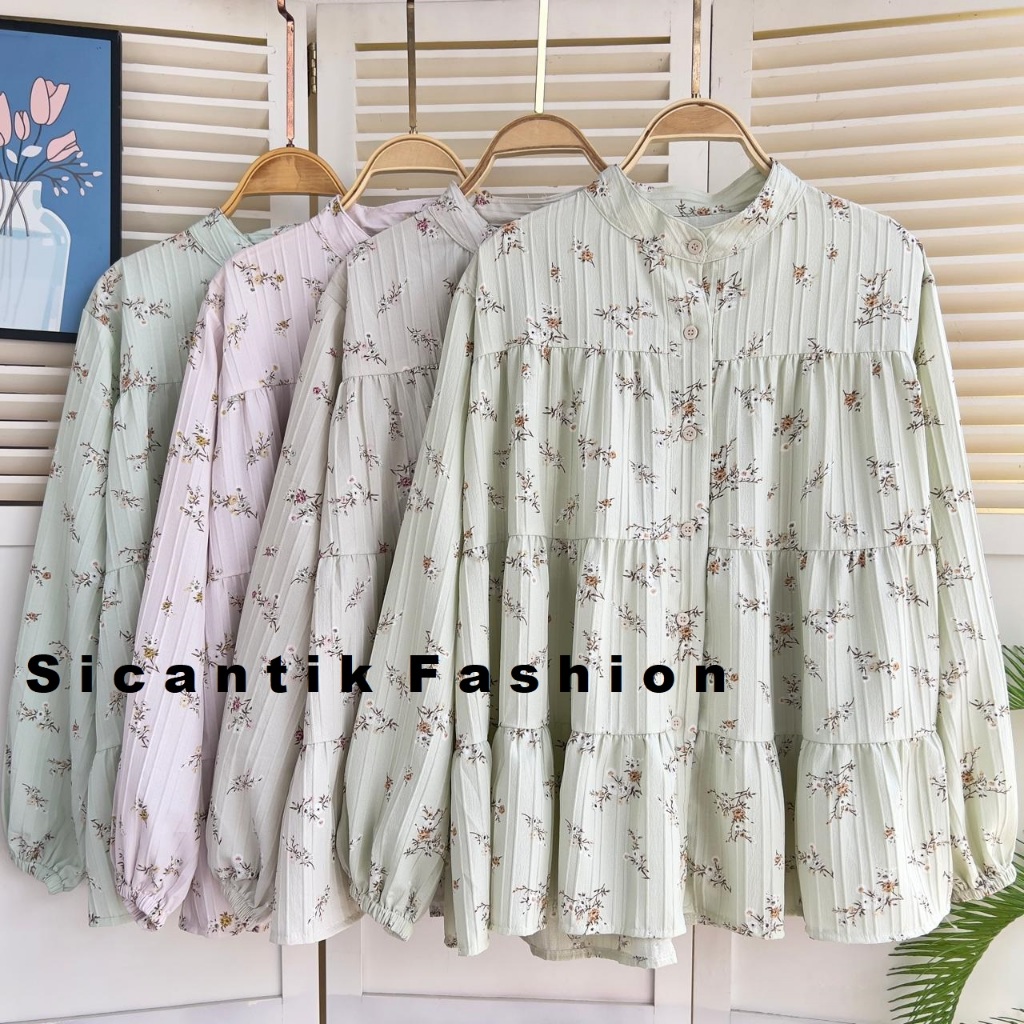 Jual BLOUSE BUNGA CEWEK KOREAN / ATASAN MOTIF LENGAN PANJANG | Shopee ...