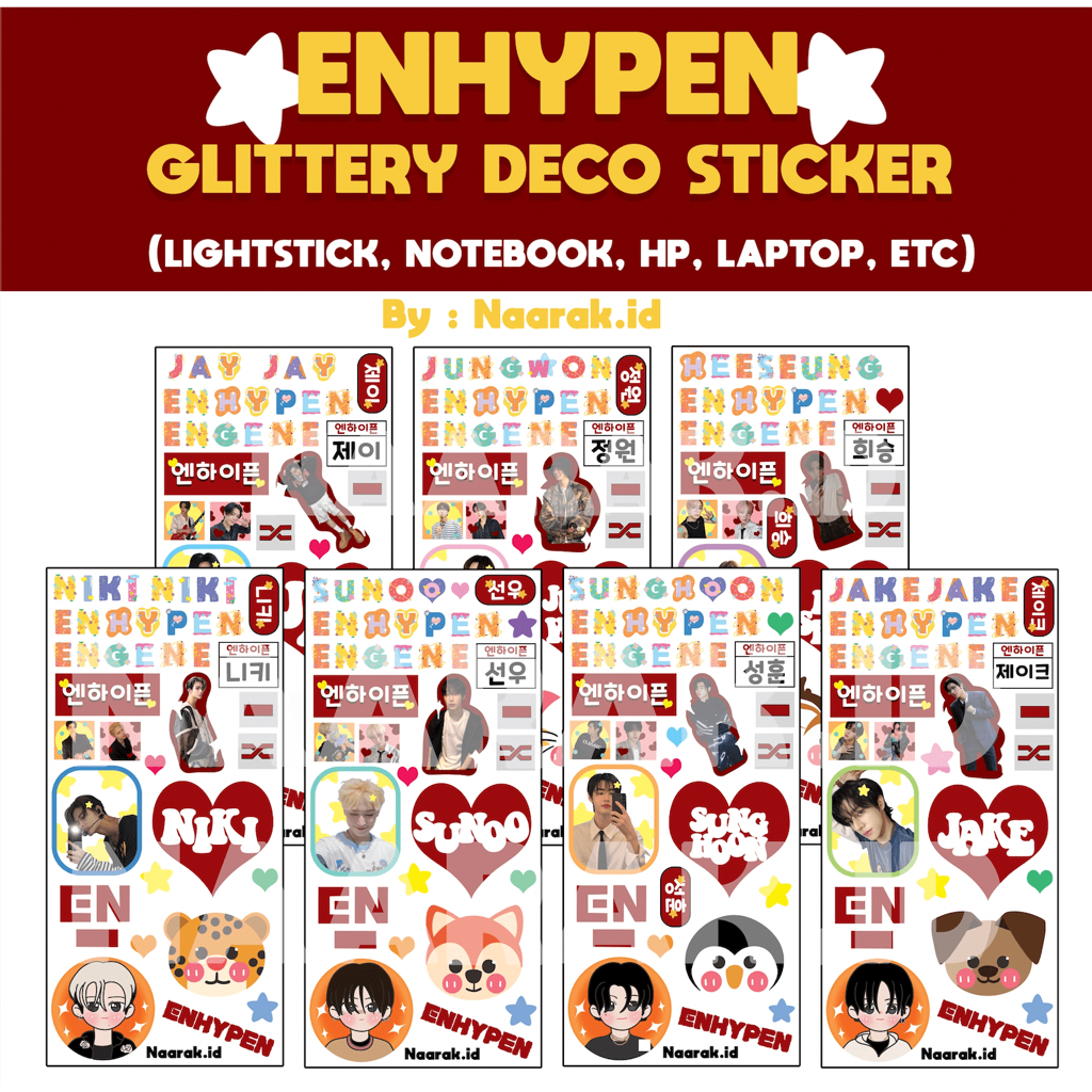 Jual ENHYPEN STICKER GLITTERY DECO LIGHTSTICK, NOTEBOOK, HP, LAPTOP ...
