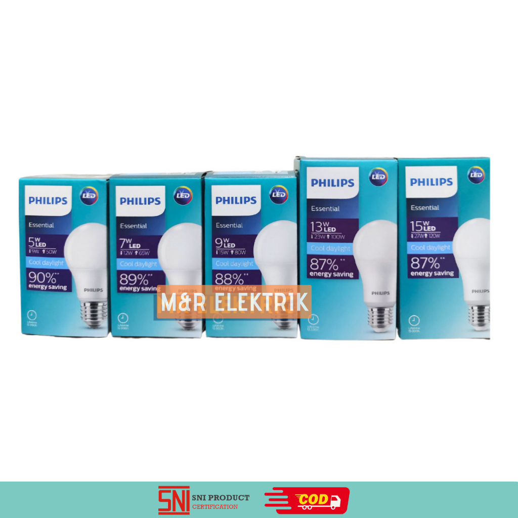 Jual Lampu LED Philips Essential 5W 7W 9W 11W 13W 15W Cahaya Putih 6500K - Hemat Energi | Shopee ...