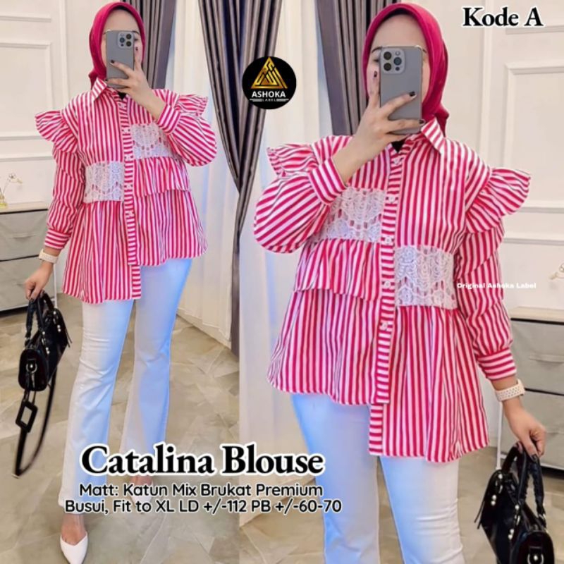 Jual CATALINA BLOUSE MERAH PUTIH SALUR BY ASHOKA | Shopee Indonesia