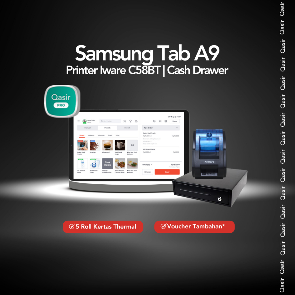 Jual Mesin Kasir Tablet Hemat / Samsung Tab A9 / Iware / Cash Drawer ...