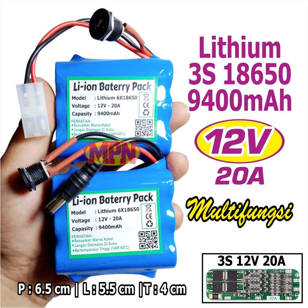 Jual BATERAI PACK Lithium, Batre Multi Fungsi Type 6X 18650 12V 20A ...