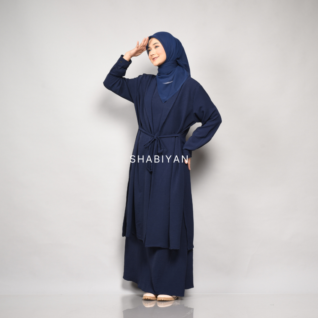 Jual SHABIYAN 492 Gamis Set Cardigan Polos Wanita Crinkle | Vega ...