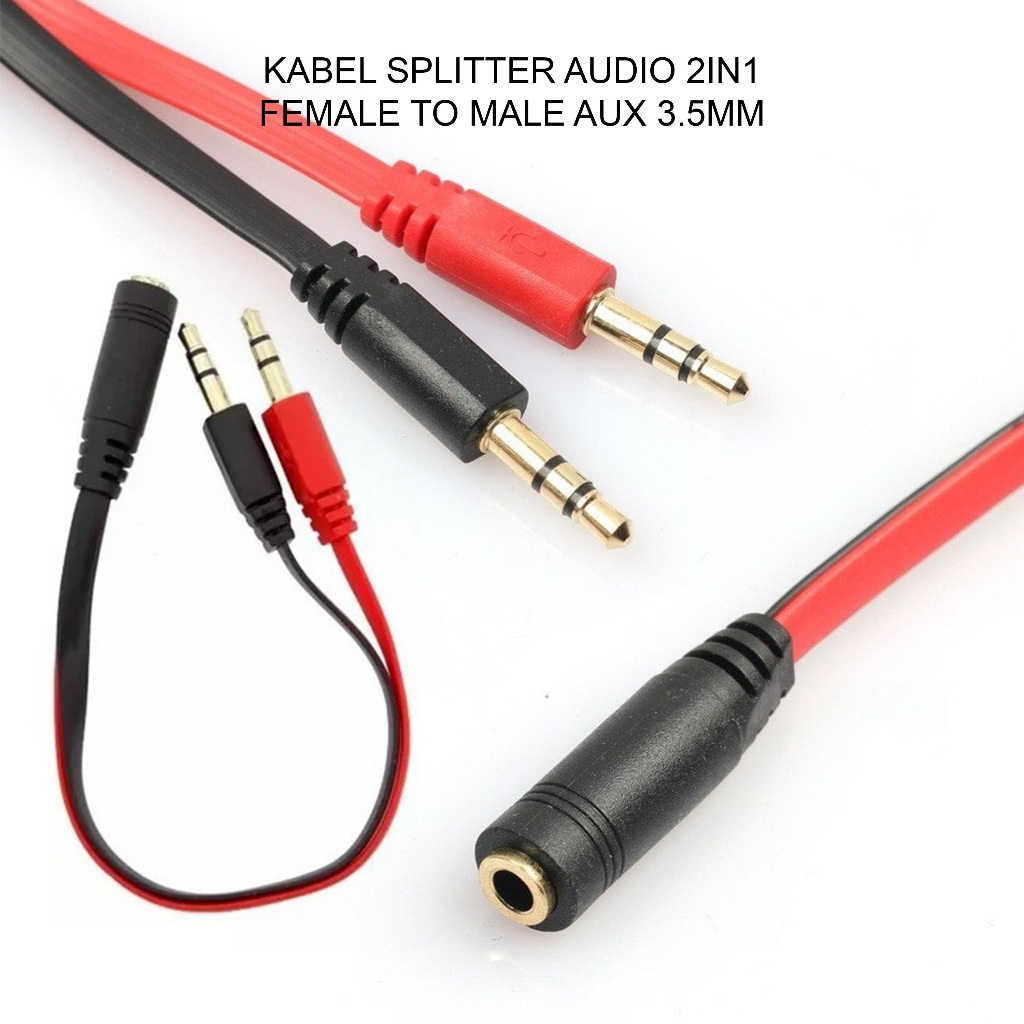 Jual CONVERTER KABEL SPLITTER AUDIO 2IN1 FEMALE TO MALE AUX 3.5MM ...