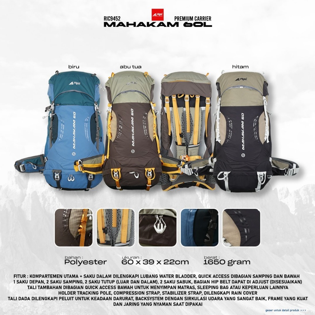 Jual Tas Gunung / Carrier Premium Mahakam 60 Liter Arei Outdoorgear ...
