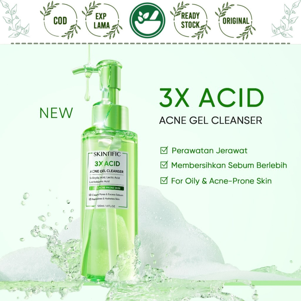 Jual SKINTIFIC 3X ACID ACNE GEL CLEANSER 120ML SALICYLIC ACID LACTIC ...