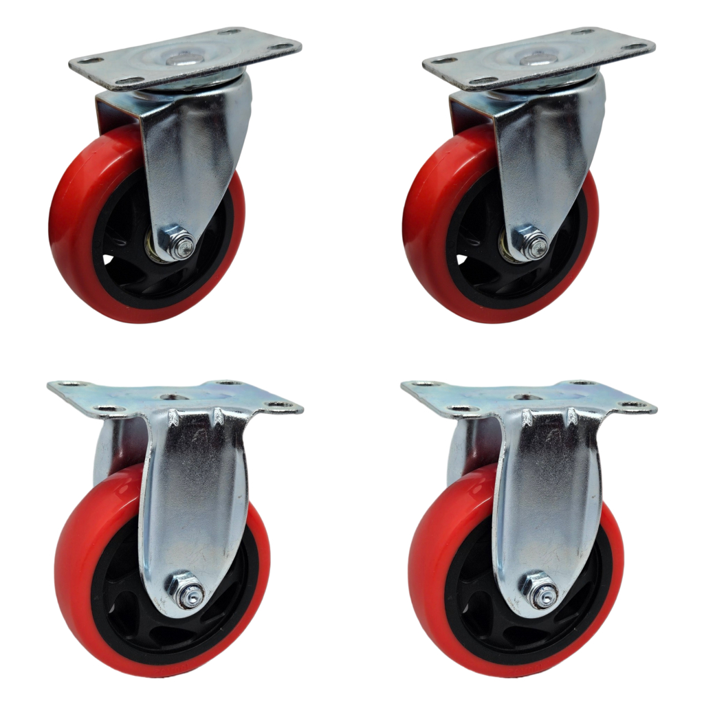 Jual Roda Pu Merah Taiwan 4 inch Set Roda Troly PU merah Caster Taiwan ...