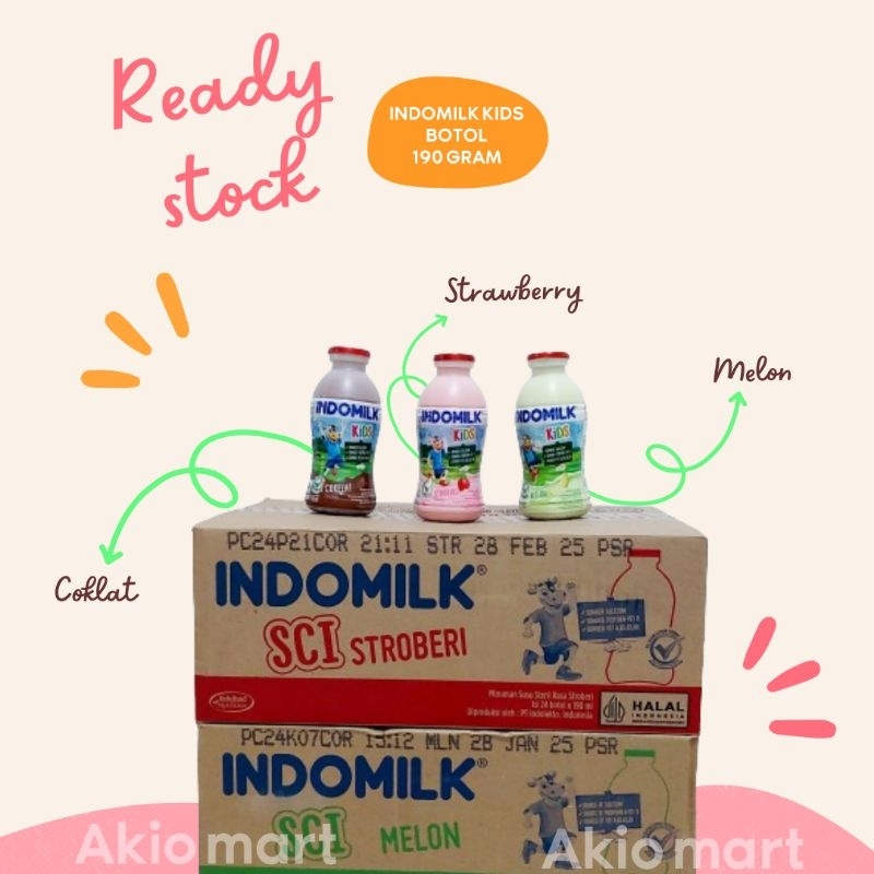 Jual Indomilk Kids Minuman Susu Steril Botol 190 ml Rasa Cokelat Stroberi Melon 1 dus/karton isi ...