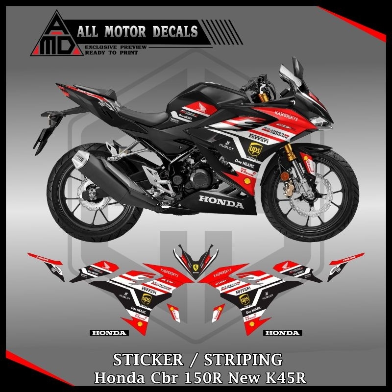 Jual STICKER HONDA CBR 150R NEW K45R CUSTOM MOTIF FERRARI / STRIPING MOTOR CBR150R BARU 2021 ...