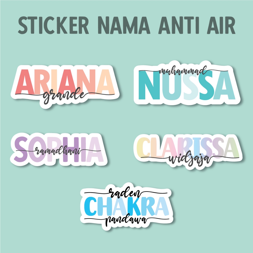 Jual Stiker Nama Warna Warni Custom Waterproof Rainbow Sticker Label ...
