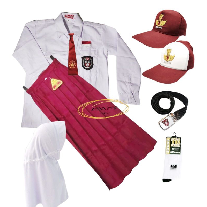 Jual Setelan seragam sekolah SD perempuan lengkap usia 6-12 tahun set baju panjang SD rok ...