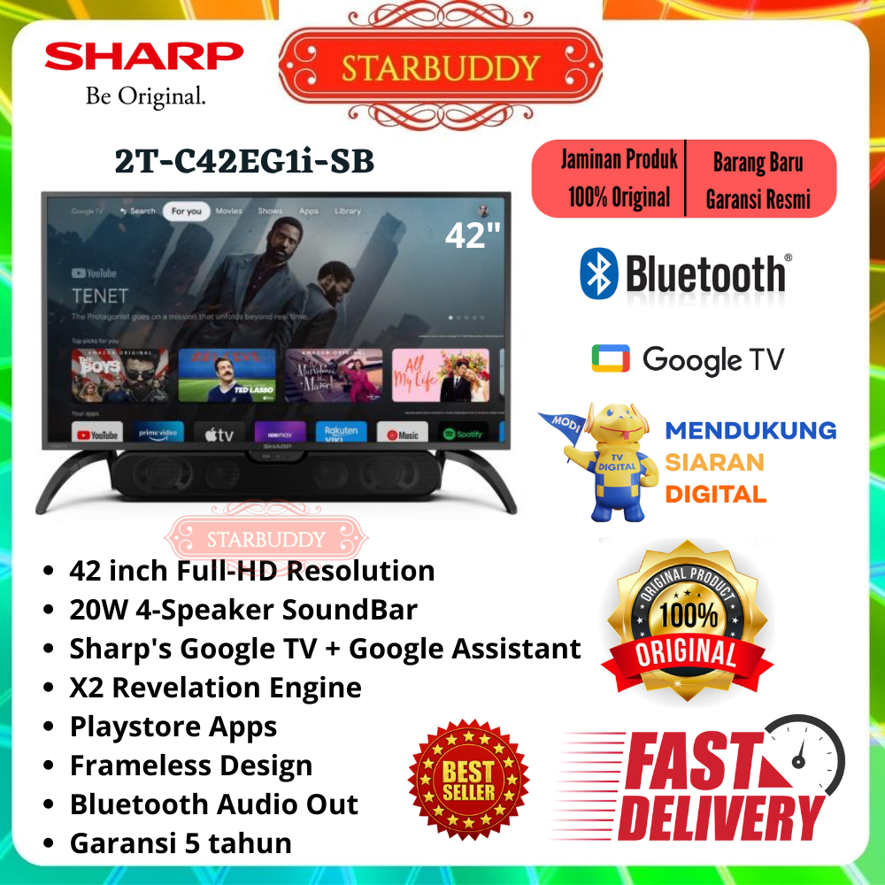 Jual SHARP LED TV 2T-C42EG1i-SB SoundBar 42 Inch ANDROID TV | Shopee Indonesia