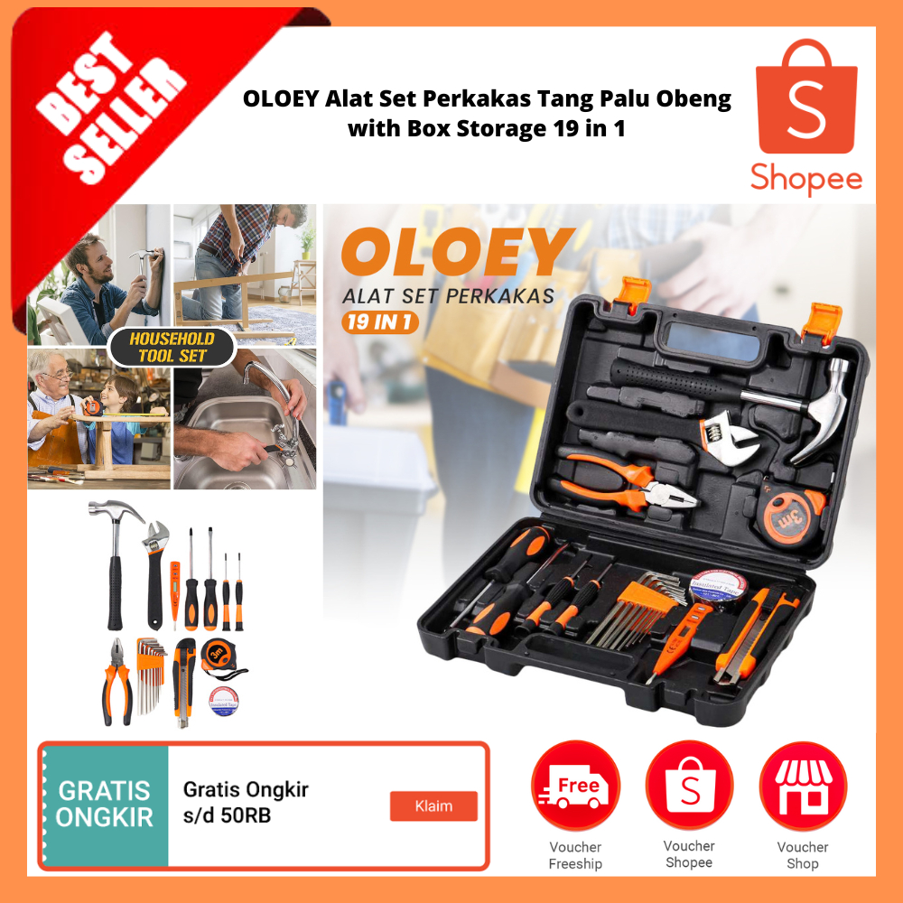 Jual Alat Set Perkakas Tang Palu Obeng with Box Storage 19 in 1 / Set ...