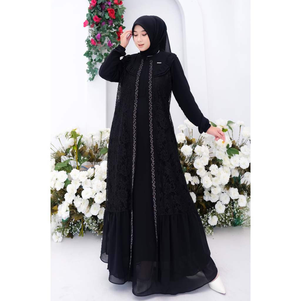 Jual Gamis Undangan One Set Krudung Aluna Dress Ceruty Babydoll Premium ...