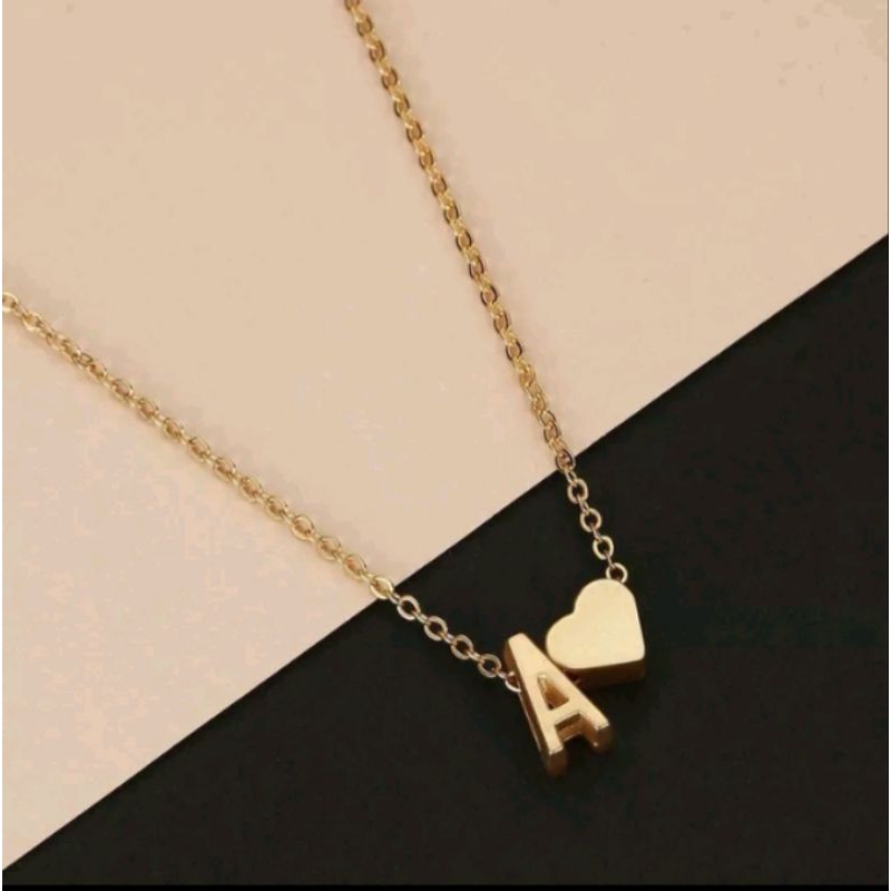 Jual kalung wanita titanium inisial huruf abjad A-z liontin huruf dan ...