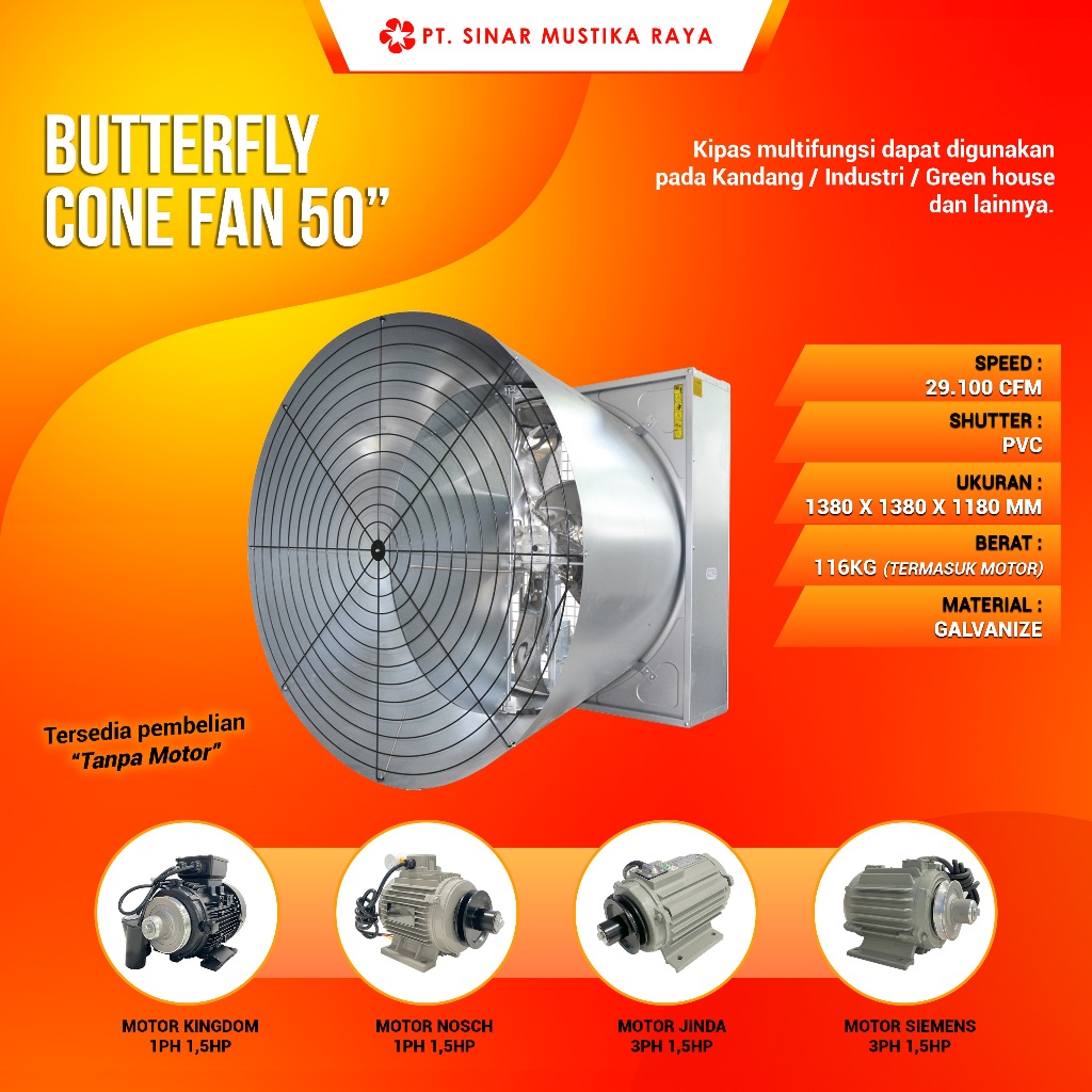 Jual Kipas Butterfly Cone Fan 50 Inch 1 / 3 Phase Exhaust Fan Pabrik ...