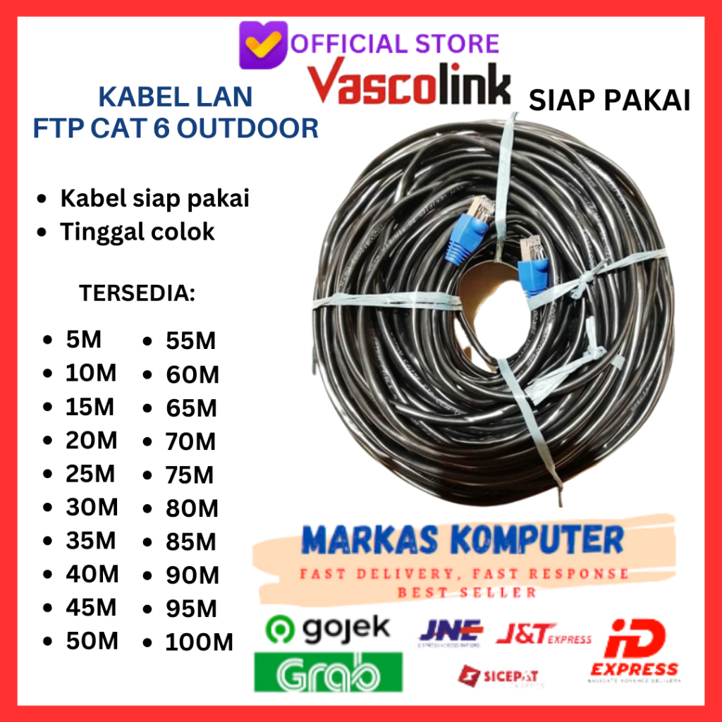 Jual Kabel LAN OUTDOOR VASCOLINK FTP CAT6 CAT 6 STP Siap Pakai HITAM ...