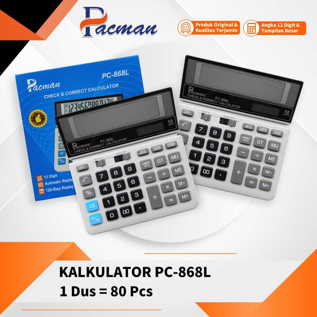 Jual [1 Pcs] Calculator 12 Digit Pacman PC-868L / Kalkulator 12 Digit ...