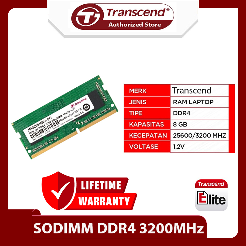 Jual Transcend JETRAM DDR4 3200 8GB - SODIMM MEMORY RAM LAPTOP NOTEBOOK ...