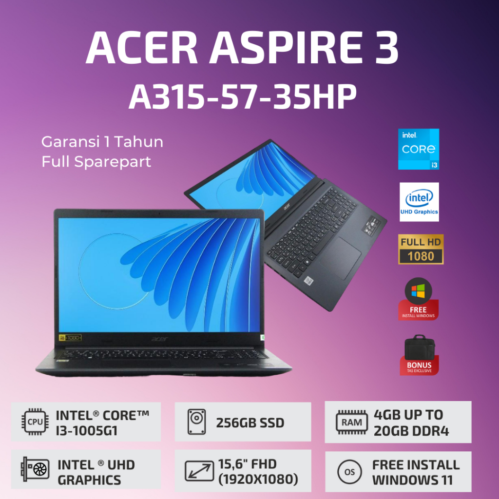 Jual Laptop Acer core i3 gen 10 / i3-1005g1 / Ram 20GB / SSD 256GB ...