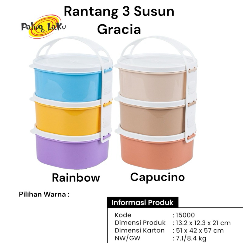 Jual Rantang 3 susun Gracia 1 pcs - Rantang Capucino / Rantang Rainbow ...