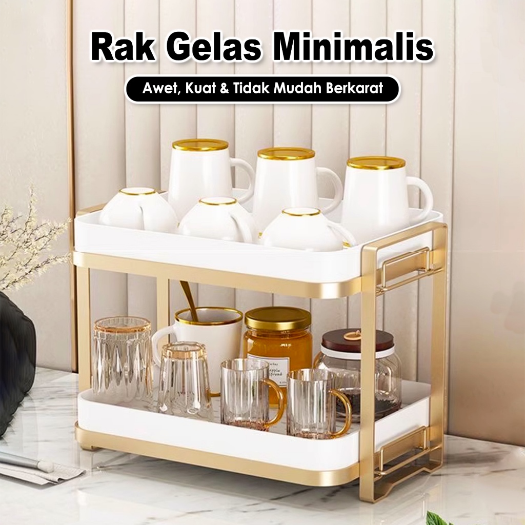 Jual Rak Gelas Besi Baja Ringan Minimalis Gold Hijau/Rak Serbaguna Anti ...