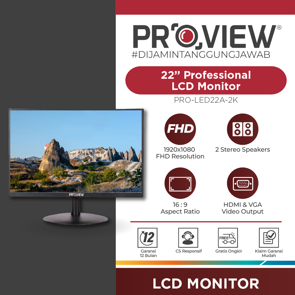 Jual PROVIEW LCD Monitor 22Inch Full HD HDMI Support 24 Jam View untuk ...