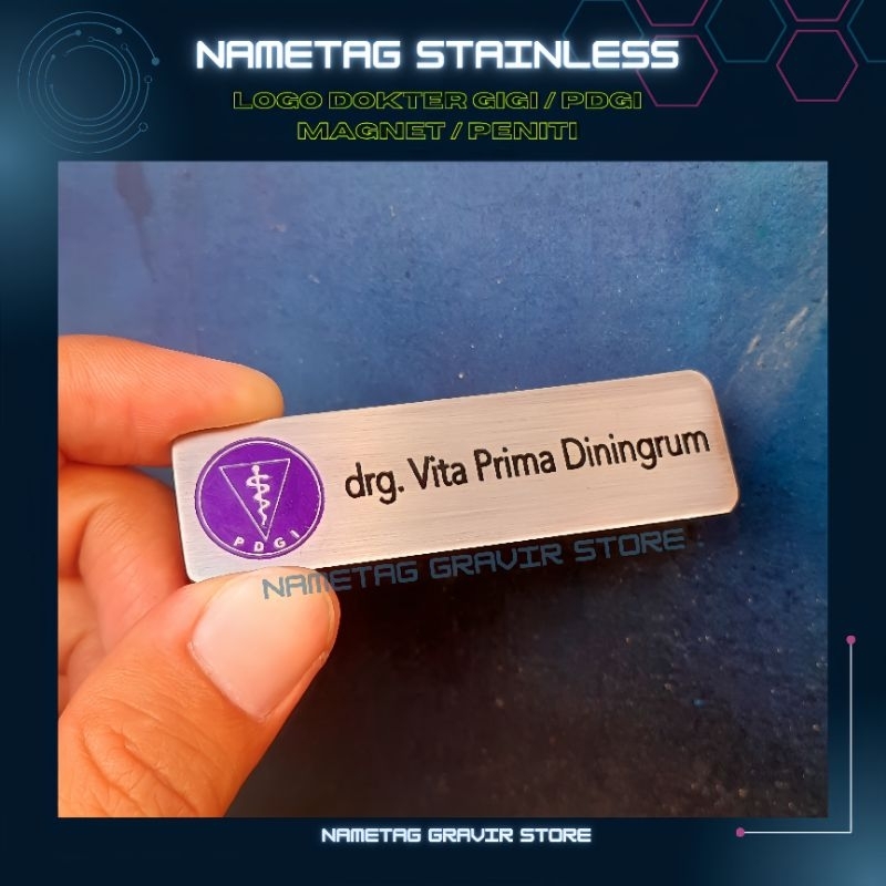 Jual Name Tag / Nama Dada / Nametag Grafir Stainless Logo Dokter / PDGI ...