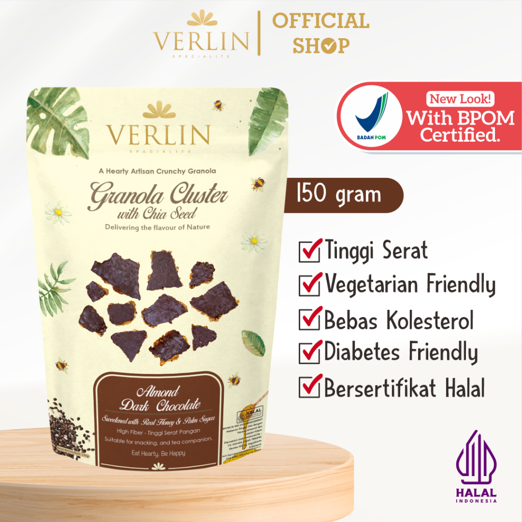 Jual Verlin Granola Cluster Almond Dark Chocolate 150gr | Shopee Indonesia