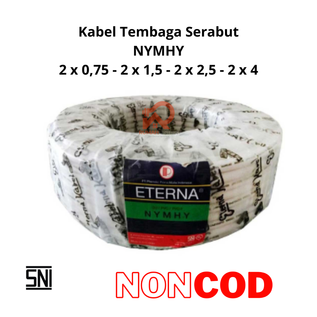 Jual KABEL ETERNA NYMHY 2x0,75 - 2x1,5 - 2x2,5 ECERAN/METER KABEL LISTRIK PUTIH TEMBAGA SERABUT ...
