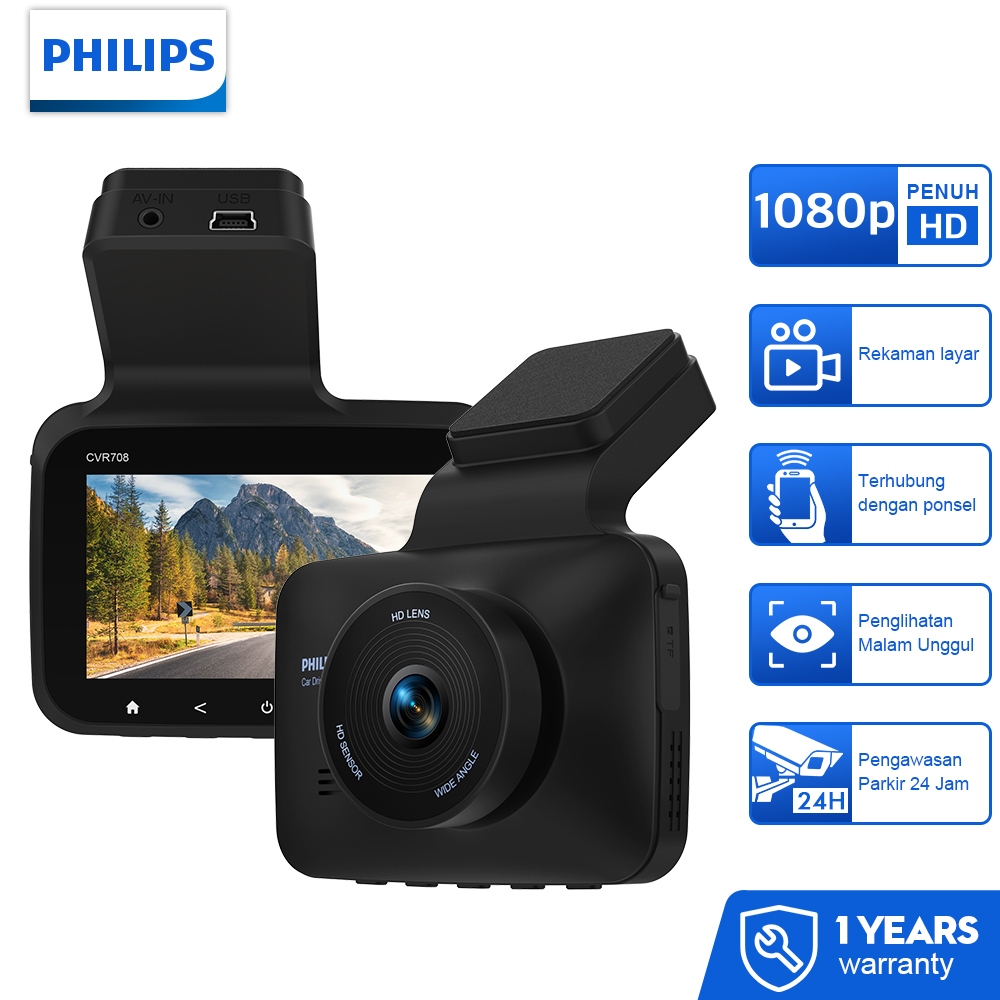 Jual Philips Dashcam Kamera Dashboard Mobil CVR-708 1080P 140° Night ...