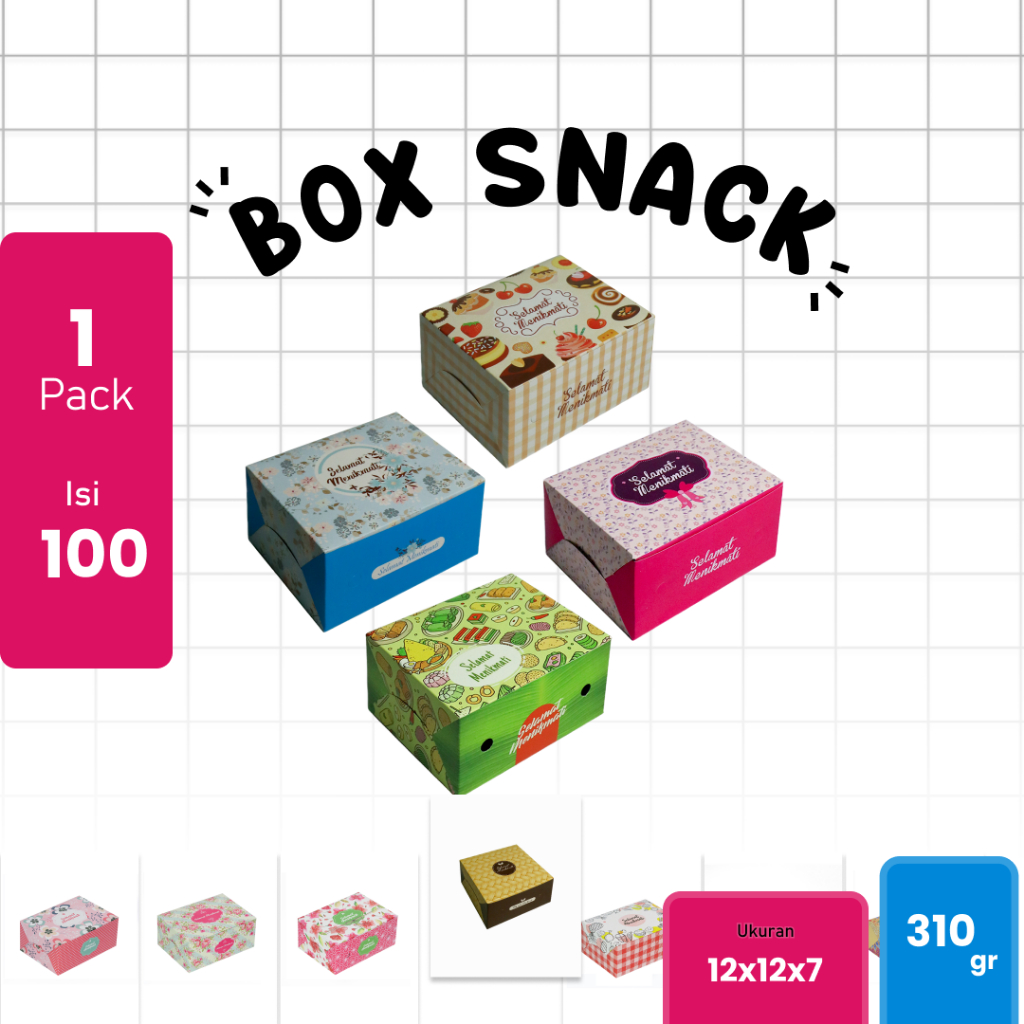 Jual 100 pcs / 12x12 / Box Snack / Dus Snack / Dus Kue / 310 gr ...