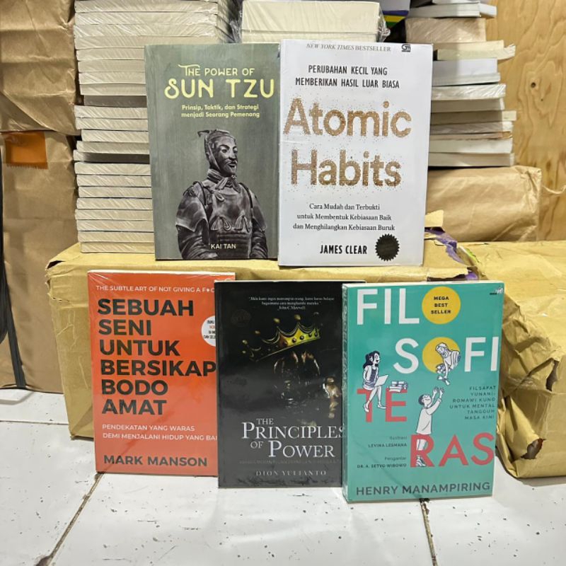 Jual Paket 5 buku Atomic habits the power of sun tzu filosofi teras the ...