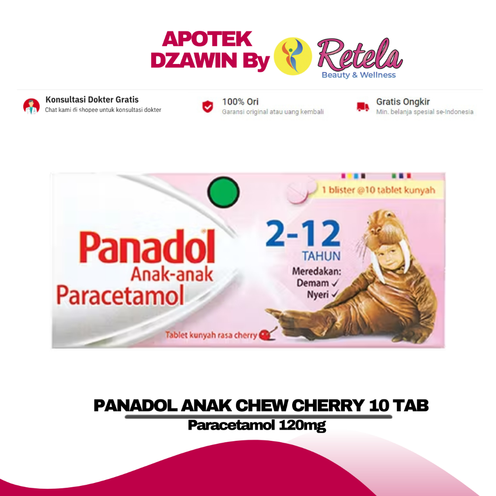 Jual PANADOL ANAK CHEW CHERRY 1 STRIP 10 TABLET ( Paracetamol 120mg ...