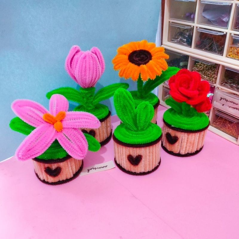 Jual BUNGA KAWAT BULU BUNGA MATAHARI MINI POT PIPE CLEANER FLOWER ...