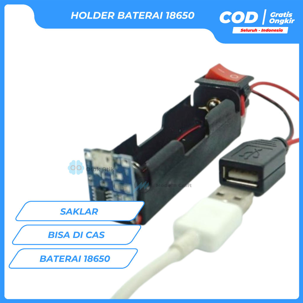 Jual Holder baterai 18650 + CAS dengan saklar [Output USB & konektor ...