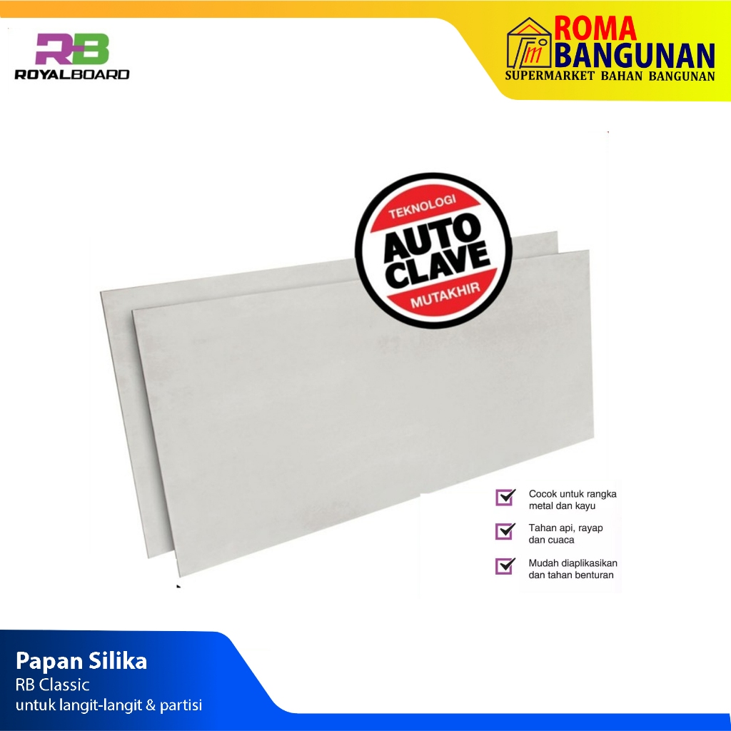 Jual Royal Board Papan SIlikat GRC Ceiling Board 1,2M x 2,4M Tebal 4MM ...