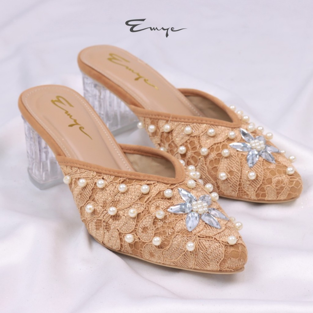 Jual Emye - Sepatu Sandal Hak Kaca Payet Brukat Pengantin Wanita 5cm ...