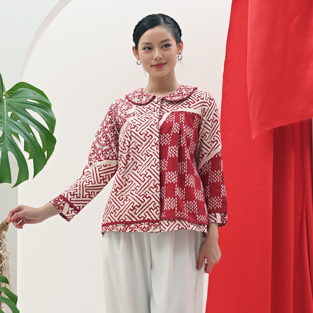 Jual NONA RARA - Kika Dobi Merah Putih T3116, Baju kerja blouse batik ...