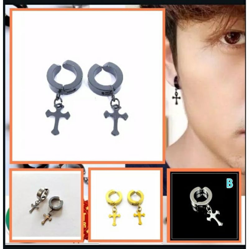 Jual SAKARIBA Anting Jepit Model Salib Anting Magnet Salib (Non Tindik ...