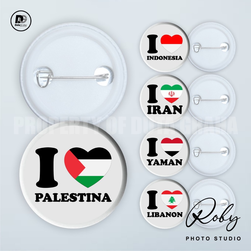 Jual [PIN PRESS] I LOVE PALESTINA INDONESIA IRAN YAMAN LIBANON Pin Bros ...