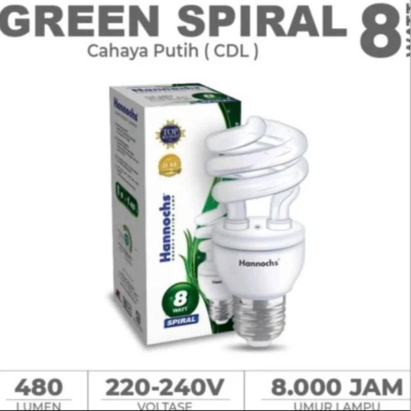 Jual Hannochs Lampu Hemat Energi Spiral 8 watt - cahaya Putih | Shopee Indonesia