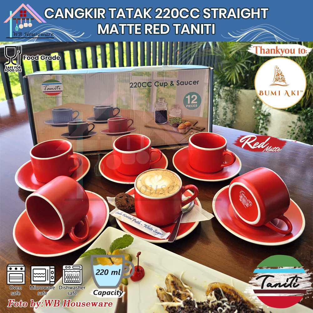 Jual NEW TANITI 6pasang Cangkir set straight matte merah 220ml ...